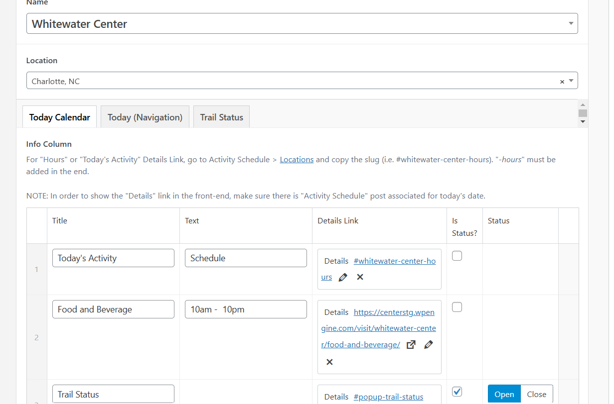 Today’s Snapshot/Trail Status/Today Drop-down – Whitewater Wiki